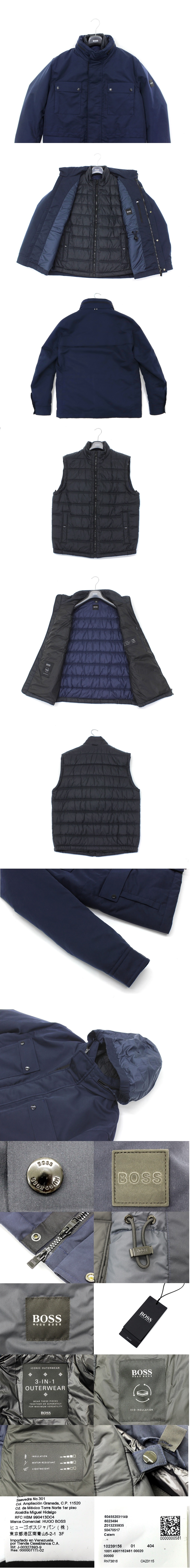 20万新品 54=XL BOSS ヒューゴボス フード内蔵 着脱可ベスト付きダウンジャケット 多機能 ネイビー紺 1円｜代購幫